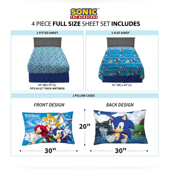 Sonic Editions | Other | Sonic The Hedgehog Kids Full Sheet Set Gaming ...